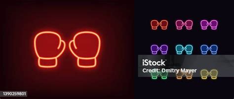 네온 권투 장갑 아이콘 개요 빛나는 네온 박스 장갑 실루엣 싸움 스포츠 픽토그램 Championship에 대한 스톡 벡터 아트 및 기타 이미지 Championship