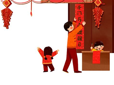 儿童手绘春联 儿童手绘 大山谷图库