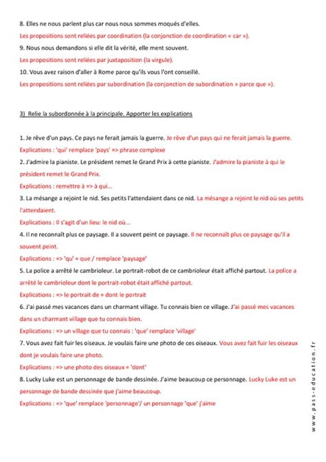 Phrase simple et phrase complexe 4ème Exercices corrigés Pass