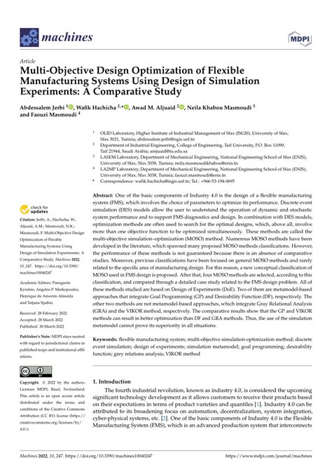 Pdf Multi Objective Design Optimization Of Flexible Manufacturing
