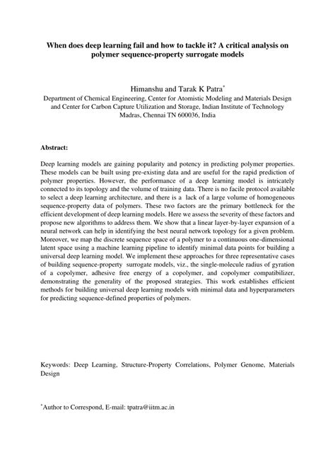 Pdf When Does Deep Learning Fail And How To Tackle It A Critical Analysis On Polymer Sequence