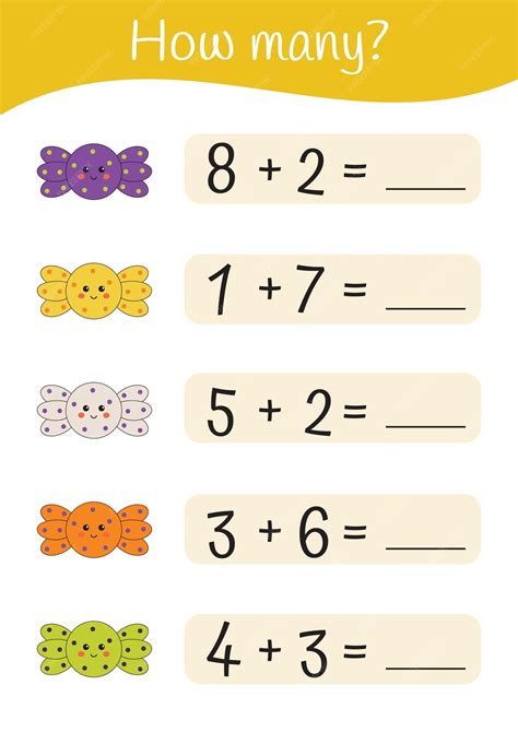 인쇄 가능한 수학 교육 워크시트 할로윈 수학 덧셈 뺄셈 계산 미취학 아동과 유치원을 위한 교육 게임 수학 페이지 학습 교사 자료