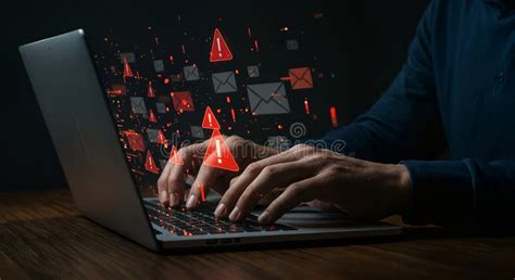Cybersecurity Alert Digital Threats Warning Laptop User Red Urgent Emails Risk Data Hack Virus