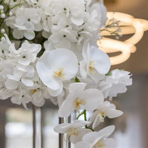 Hydrangea And White Orchid Centrepiece Flowers Hire Online Ivory Heart