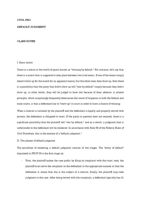 Civ Pro Discipline Of Default Judgment Class Notes Civil Pro Default Judgment Class Notes