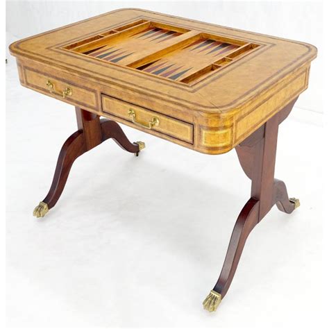 Flit Top Chess Board Backgammon Tooled Leather Top Two Drawers Game