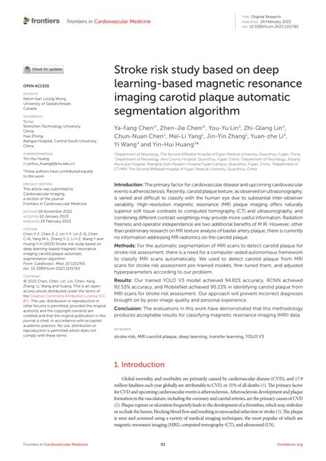 PDF Stroke Risk Study Based On Deep Learning Based Magnetic Resonance Imaging Carotid Plaque