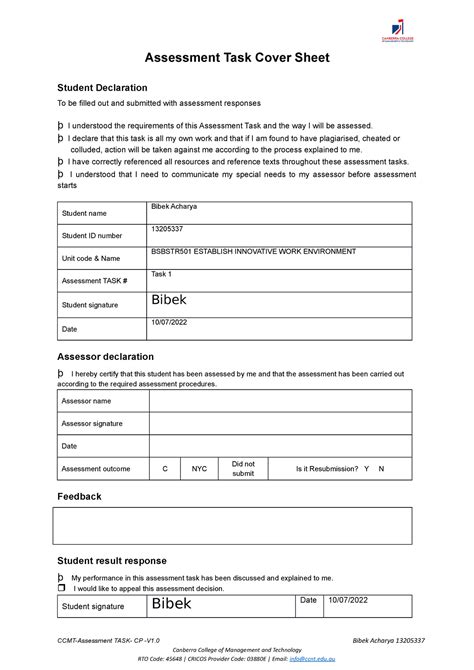 2 Bsbstr 501 Task1 13205337 Bibek Acharya Assessment Task Cover Sheet