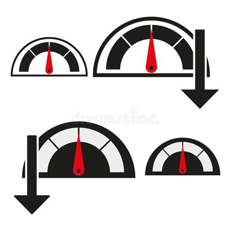 Speedometer Icon Set Red Arrow Indicator Black And White Gauges Simple Vector Design Stock