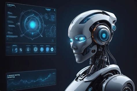 Premium Photo Machine Learning Concept 3d Rendering Robot With Education Hud Interface