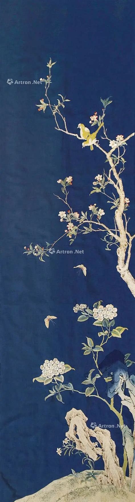 【清乾隆 蓝色地宫廷绣湖石花鸟挂屏】拍卖品图片价格鉴赏古典家具其它雅昌艺术品拍卖网 花瓣网