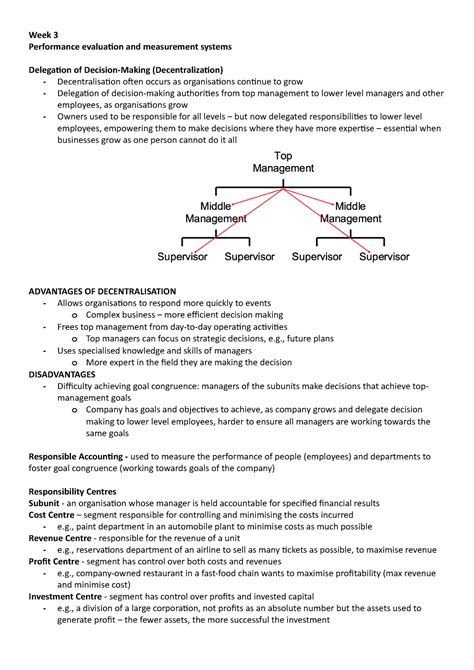 Week 3 Lectures Managerial Accounting Notes Week 3 Performance Evaluation And Measurement