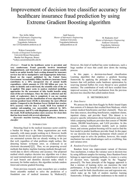 pdf improvement of decision tree classifier accuracy for healthcare insurance fraud prediction