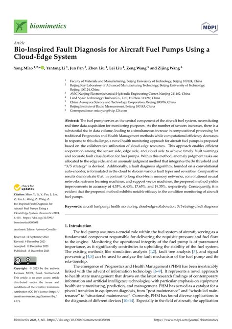 Pdf Bio Inspired Fault Diagnosis For Aircraft Fuel Pumps Using A Cloud Edge System