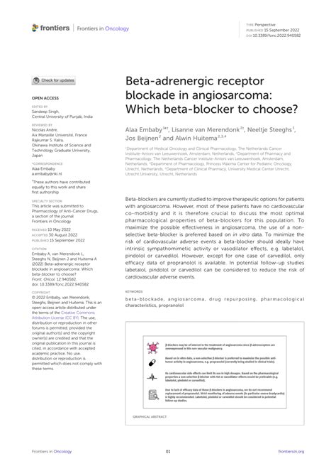 Pdf Beta Adrenergic Receptor Blockade In Angiosarcoma Which Beta Blocker To Choose