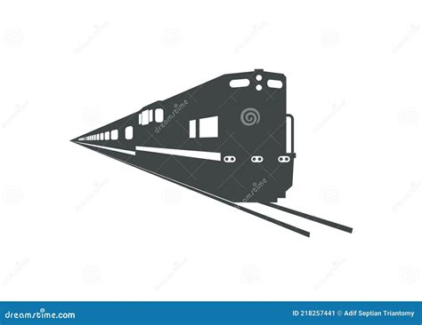Passenger Train With Long Hood Locomotive Silhouette Perspective View