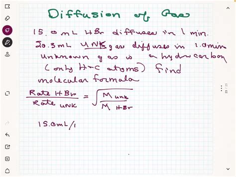 in a given diffusion apparatus 15 0 ml of hbr gas diffuses in 1 0 min