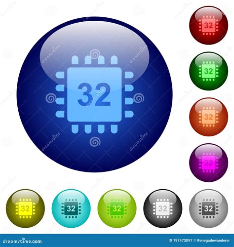 Microprocessor 32 Bit Architecture Color Glass Buttons Stock Vector