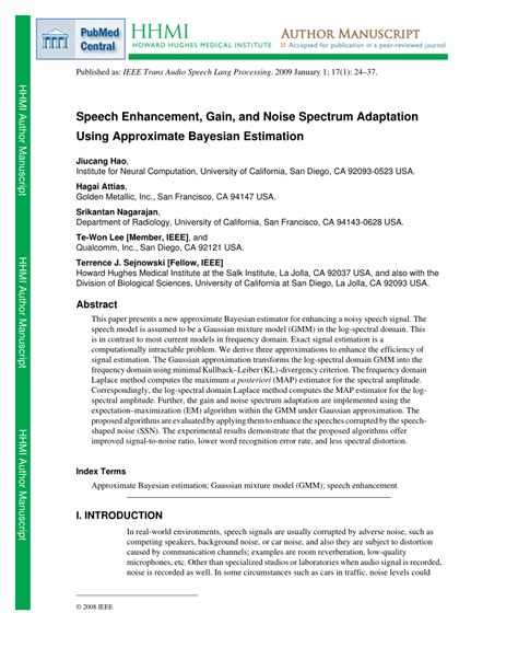 Pdf Speech Enhancement Gain And Noise Spectrum Adaptation Using Approximate Bayesian Estimation