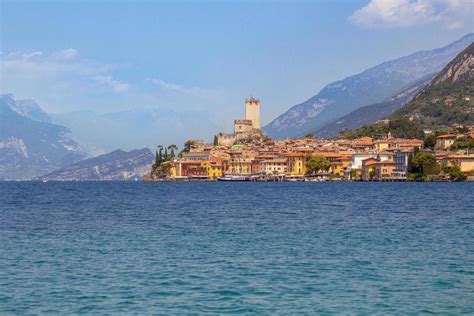 View From Lakeside Walkway To Famous Mediterrean Town Malcesine Lago
