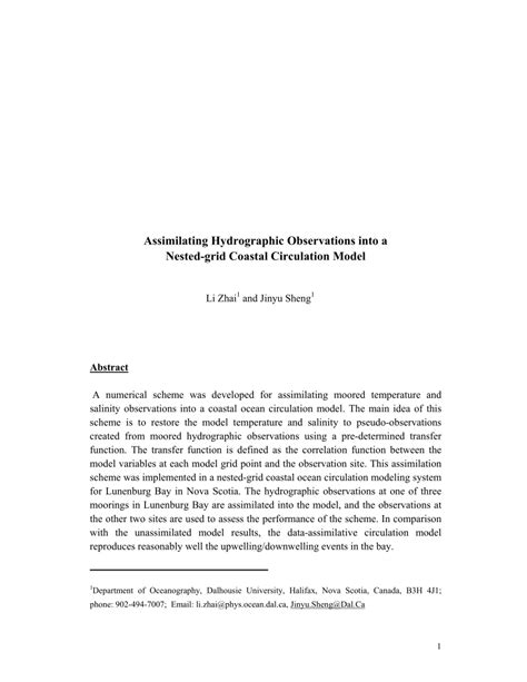 Pdf Assimilating Hydrographic Observations Into A Nested Grid Coastal Circulation Model