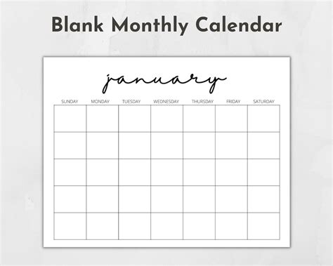 Printable Blank Monthly Calendar Template Digital Download Etsy