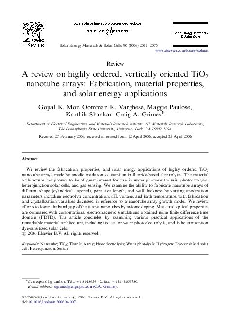 Pdf A Review On Highly Ordered Vertically Oriented Tio 2 Nanotube