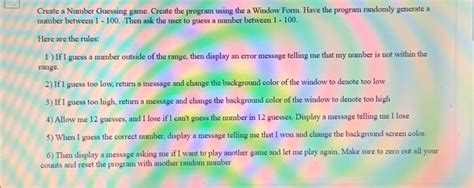 Solved Create A Number Guessing Game Create The Program