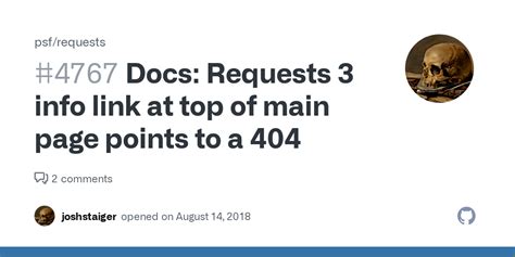 Docs Requests 3 Info Link At Top Of Main Page Points To A 404 Issue