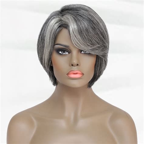 Gray Bob Wig Salt And Pepper Grey For Women Side Part