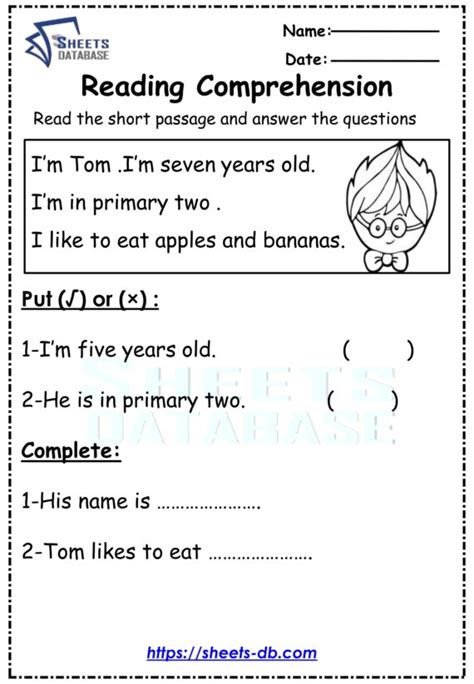 Reading Comprehension K 1 Sheets