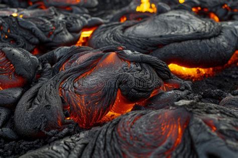 Hot Molten Lava Streaming Volcano Eruption Stream Hot Boiling Magma