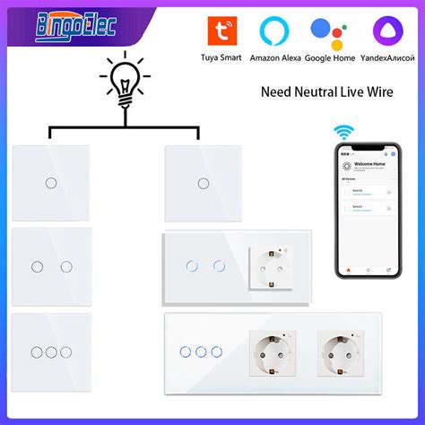 Bingoelec Wifi Wall Touch Switch Gamit Ang Socket EU Smart Light Switch White 1 2 3 Gang 2 3Way