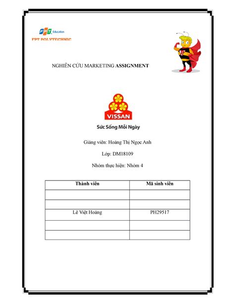 Nghiên CỨU Marketing Assignment NGHIÊN CỨU MARKETING ASSIGNMENT Giảng viên Hoàng Thị Ngọc Anh