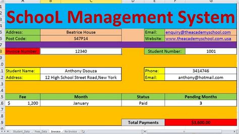 School Management System In Excel Youtube