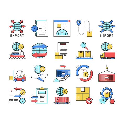 export import logistic collection icons set vector 19001361 vector art