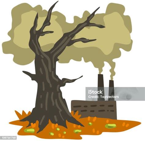 죽은 나무와 오염 공장 생태 문제 환경 오염 개념 흰색 배경에 그림을 벡터 0명에 대한 스톡 벡터 아트 및 기타 이미지 0명