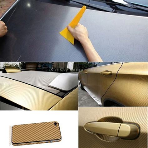 자동차 장식 3d 탄소 섬유 Pvc 스티커 크기 127cm X 50cm 노란색