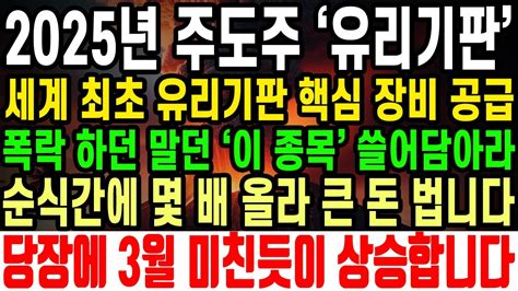🔴2025년 주도주 유리기판 세계 최초 유리기판 핵심 장비 공급 폭락 하던 말던 이 종목 쓸어담아라 순식간에 몇 배 올라 큰 돈 법니다 당장에 3월달 미칩니다