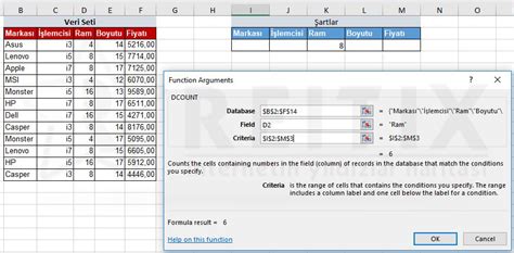Excel Dcount VseÇsay Fonksiyonu Kullanımı Ve Örnekleri