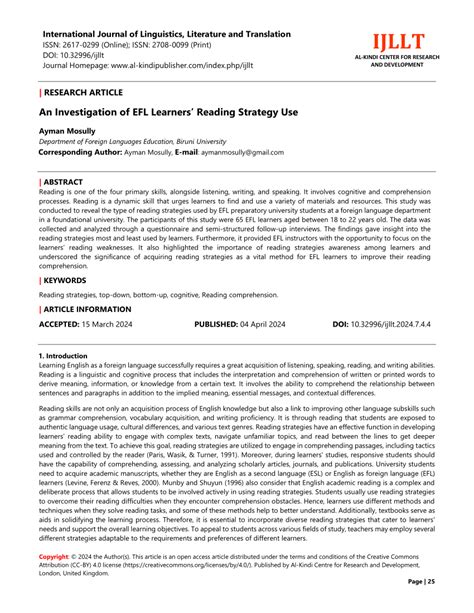 Pdf An Investigation Of Efl Learners Reading Strategy Use