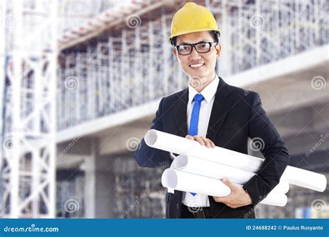 Asian Developer With Blueprints Stock Photo Image Of Engineer