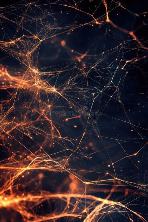 Futuristic Neural Network With Glowing Orange Connections On Dark Background Stock Image