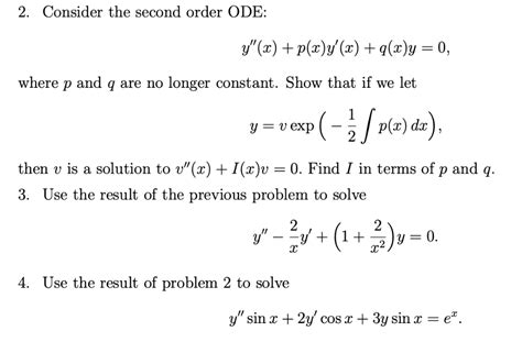Solved 2 Consider The Second Order Ode Y X P X Y X