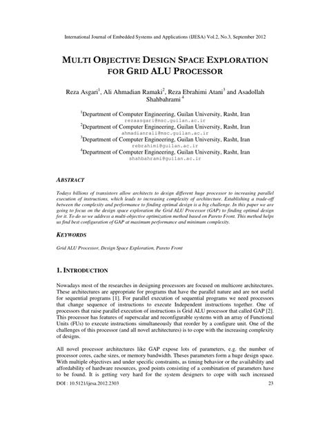 Pdf Multi Objective Design Space Exploration For Grid Alu Processor