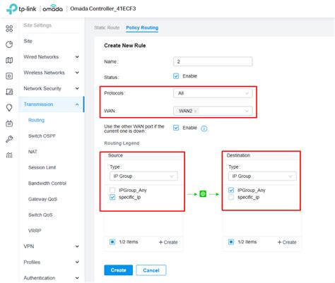how to configure policy routing on omada gateway via omada controller