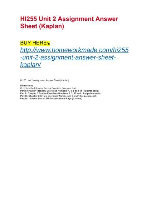 Hi255 Unit 2 Assignment Answer Sheet Kaplan
