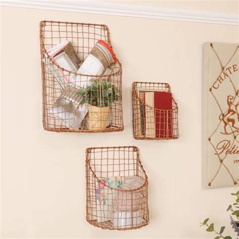 Set Of Three Wall Mounted Black Wire Storage Baskets By Dibor Baskets