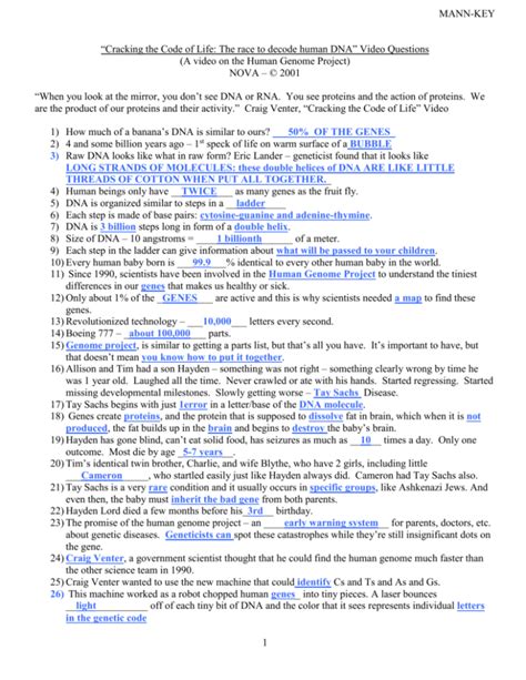 Cracking The Code Of Life” Human Genome Project Worksheets Library