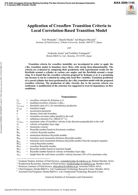 Pdf Application Of Crossflow Transition Criteria To Local Correlation